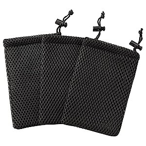 uxcell 3 Pcs Black Pouches, Drawstring Storage Bag, Thick Nylon Mesh Pouch Small Storage Bag