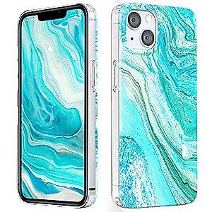 MATEPROX Compatible with iPhone 13 Mini Case iPhone 12 Mini case,Marble Design Slim Thin Stylish Geometric Cover(Frosted Green)