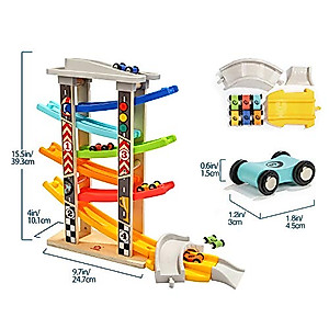 TOP BRIGHT Wooden Car Ramp Toddler Toys for 1 2 Year Old Boy Race Track, Race Car Ramp for One Two Year Old with 6 Mini Cars