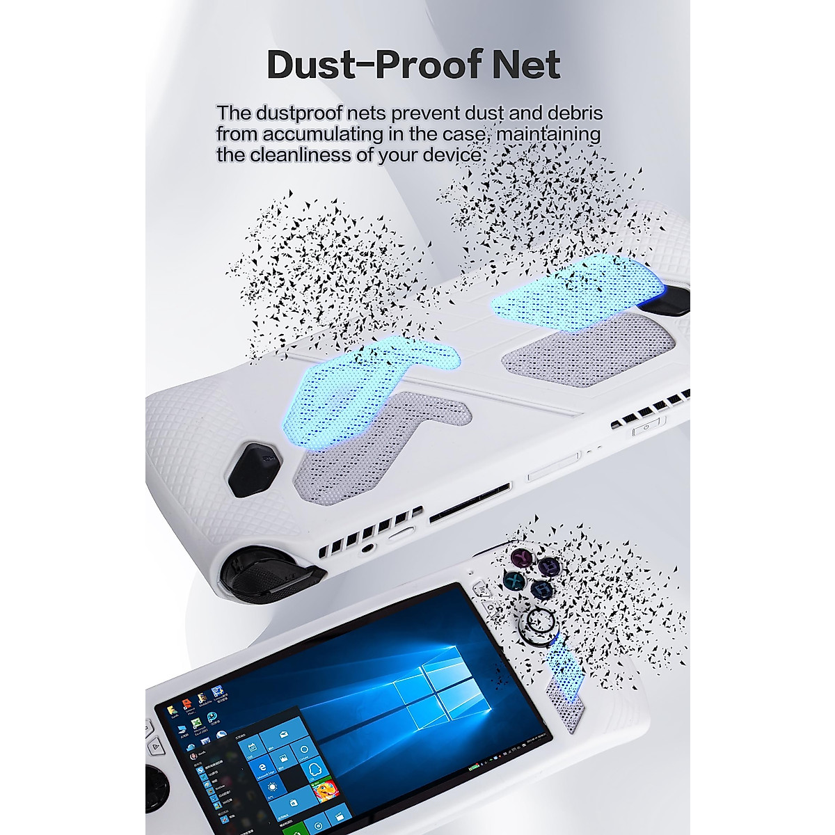 Silicone Case for ROG Ally, Protective Case for ROG Ally with Tempered Glass Screen Protectors, Dust-Proof Net, Joystick Protectors and 3.1 Adapter - White