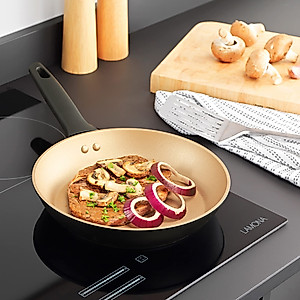 Russell Hobbs RH01666BEU Opulence Collection Non-Stick 24 cm Fry Pan, Induction and Dishwasher Safe, PFOA Free, Black and Gold, Aluminium Body, Metal Utensil Safe, Soft Bakelite Handle