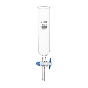 EISCO Dropping Funnel, 250ml - PTFE Key Stopcock, Open Top, Cylindrical - Ungraduated - Borosilicate Glass