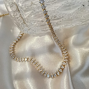 Cowlyn Tennis Choker Necklace Crystal Cubic Zirconia CZ Chain Dainty Gold Silver Plated Diamond for Women Charm Jewelry