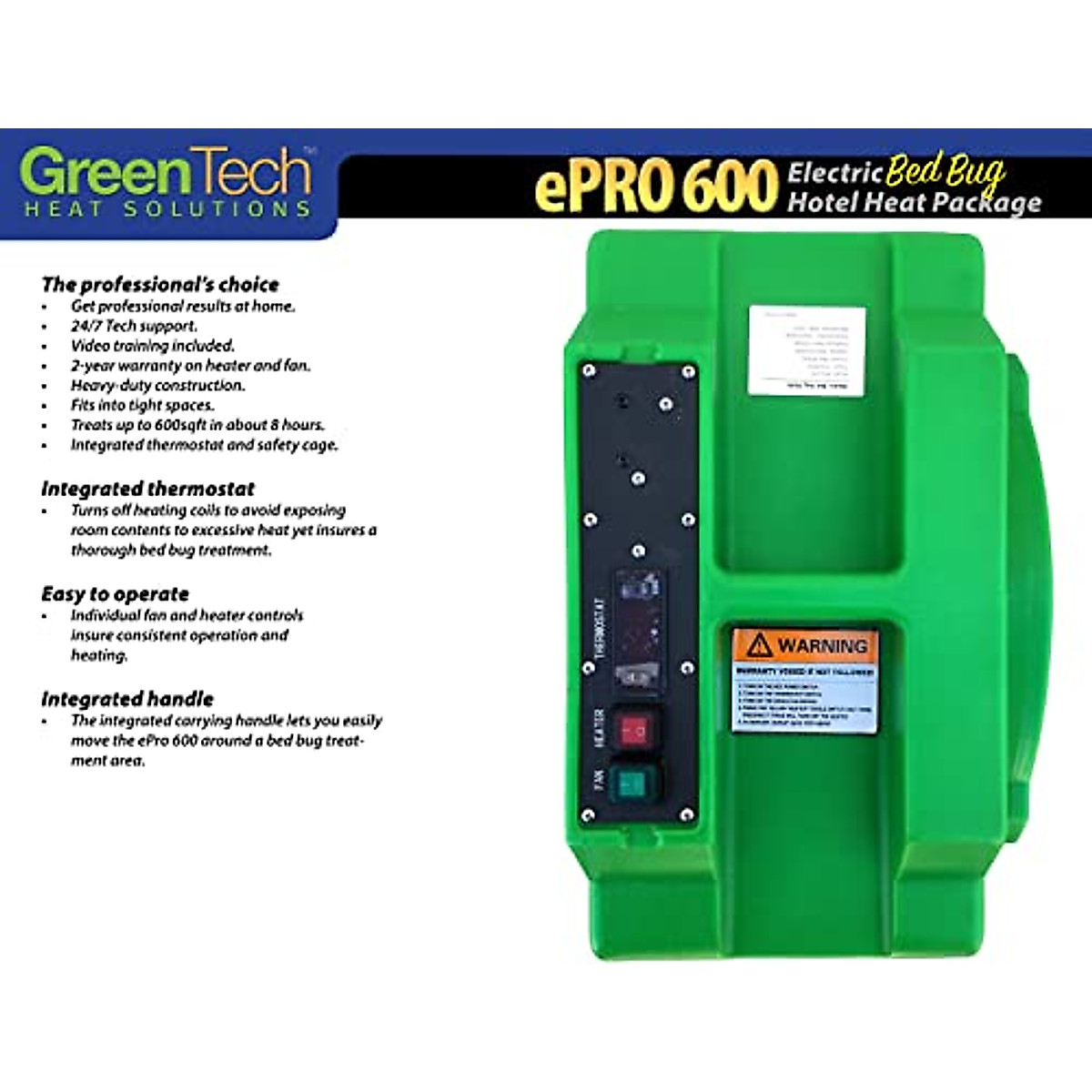 Hotel Portable Electric Bed Bug Sanitation Heater | Professional-Grade | Heat Treatment System and Equipment | Get Rid of Bugs | 26,212 BTU | ePro 600 PTAC Hotel Bundle Package for 600 Sq Foot Room