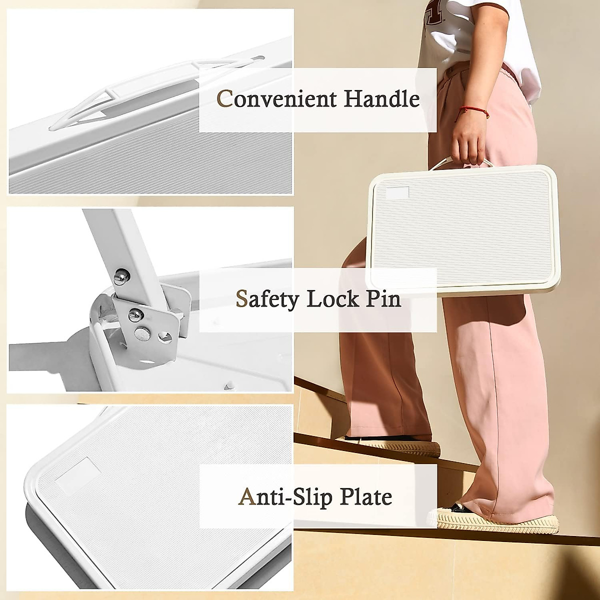 XinSunho Small Step Stool, Sturdy Folding One Step Stool for Adults with Non-Slip Platform, Metal Step Stool for Bed Kitchen RV 330lbs Capacity