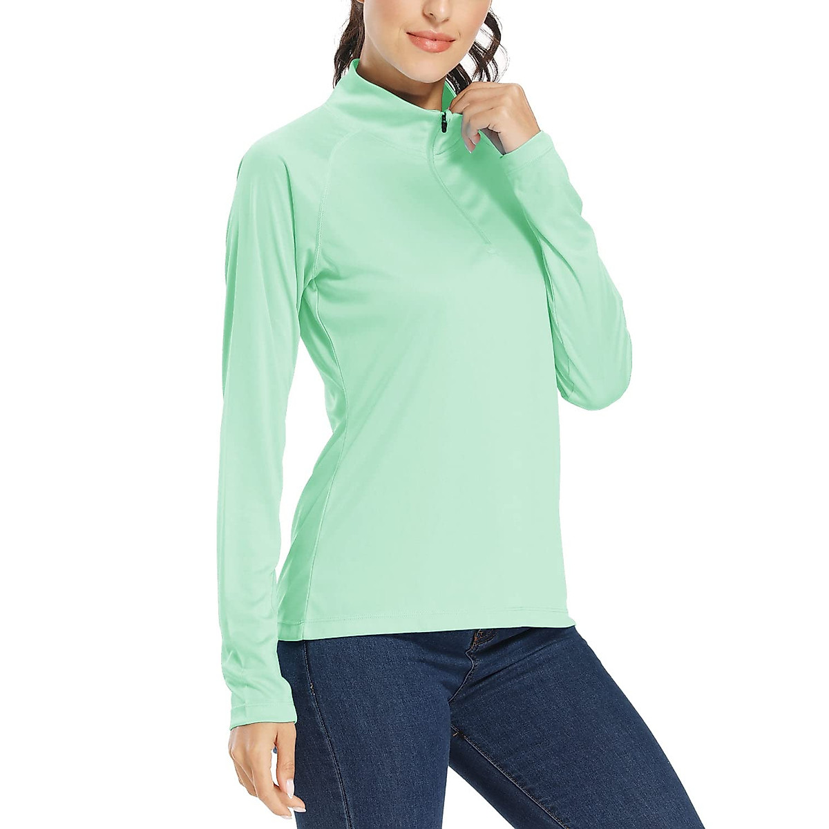 Willit Women's UPF 50+ Sun Protection Shirt SPF Long Sleeve Lightweight Half-Zip Golf Outdoor Shirt Quick Dry Rash Guard Light Green L