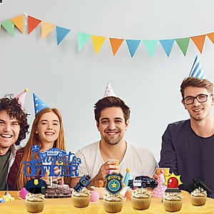 Blue Glitter 1pcs Cake Topper 12pcs Cupcake Topper Pick for Congrats Officer Policeman Theme Decor Supplies Boys Girls 2024 College Graduation Party Decorations