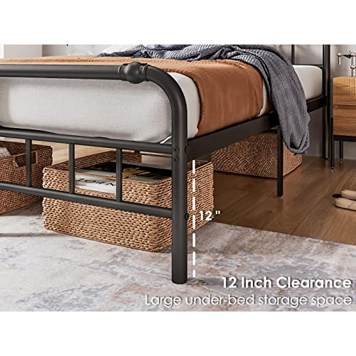 FSCHOS Queen-Bed-Frame-with-Headboard & Footboard, 14 Inch High, Metal Platform Bed-Frame-Queen-Size, Premium Steel Heavy Duty Bed Frame No Box Spring Needed, Easy Assembly, Black
