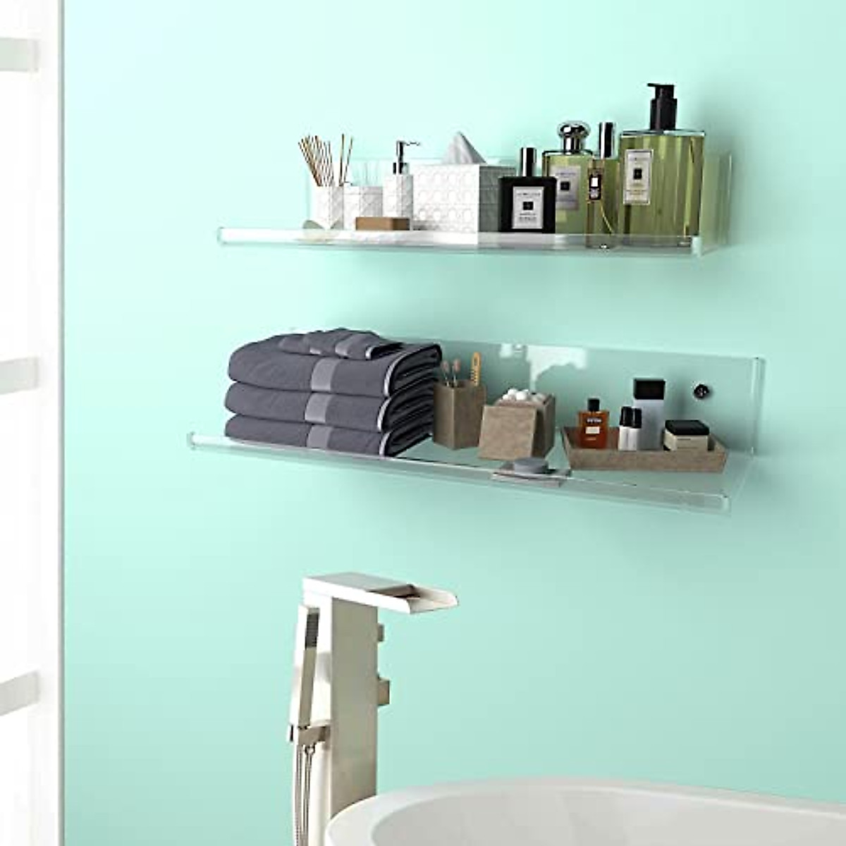 Avveckel Acrylic Shelves, Clear Shelves, 5 Set Different Sizes Acrylic Shelf Floating Clear Shelves for Wall Wall Décor Storage Bedroom, Living Room, Bathroom, Kitchen, Small Farmhouse