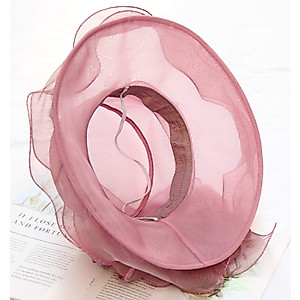 ORIDOOR Women’s Organza Church Tea Party Wedding Fascinator Hat UV-Anti Wide Brim Sun Hats (C Light Purple) …