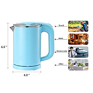 Eglaf 0.5L Small Electric Kettle - Portable Mini Stainless Steel Travel Kettle - Water Touch Inner Surface without Plastic & Cool Touch Outer Surface (Blue)