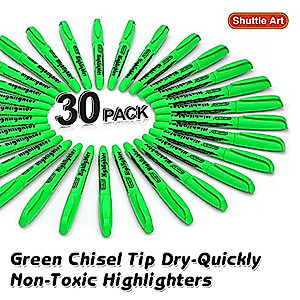 Shuttle Art Highlighters, 30 Pack Green Highlighters Bright Colors, Chisel Tip Dry-Quickly Non-Toxic Highlighter Markers for Adults Kids Highlighting in Home School Office