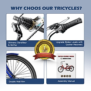 Barbella Adult Tricycle 7 Speed 3 Wheel Bike Adult Trikes, Three-Wheeled Bicycles Cruise Trike with Basket for Seniors, Women, Men for Recreation Shopping (26", Blue)