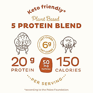 KOS Vegan Protein Powder, Salted Caramel Coffee - Low Carb Pea Protein Blend, Organic Plant Superfood Rich in Vitamins & Minerals - Keto, Dairy Free - Meal Replacement for Women & Men - 15 Servings