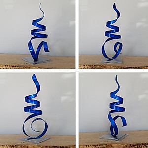 Statements2000 Modern Metal Centerpiece, Abstract Garden Decor, Contemporary Table Top Accent Sculpture - Blue Sea Breeze Accent by Jon Allen - 18"