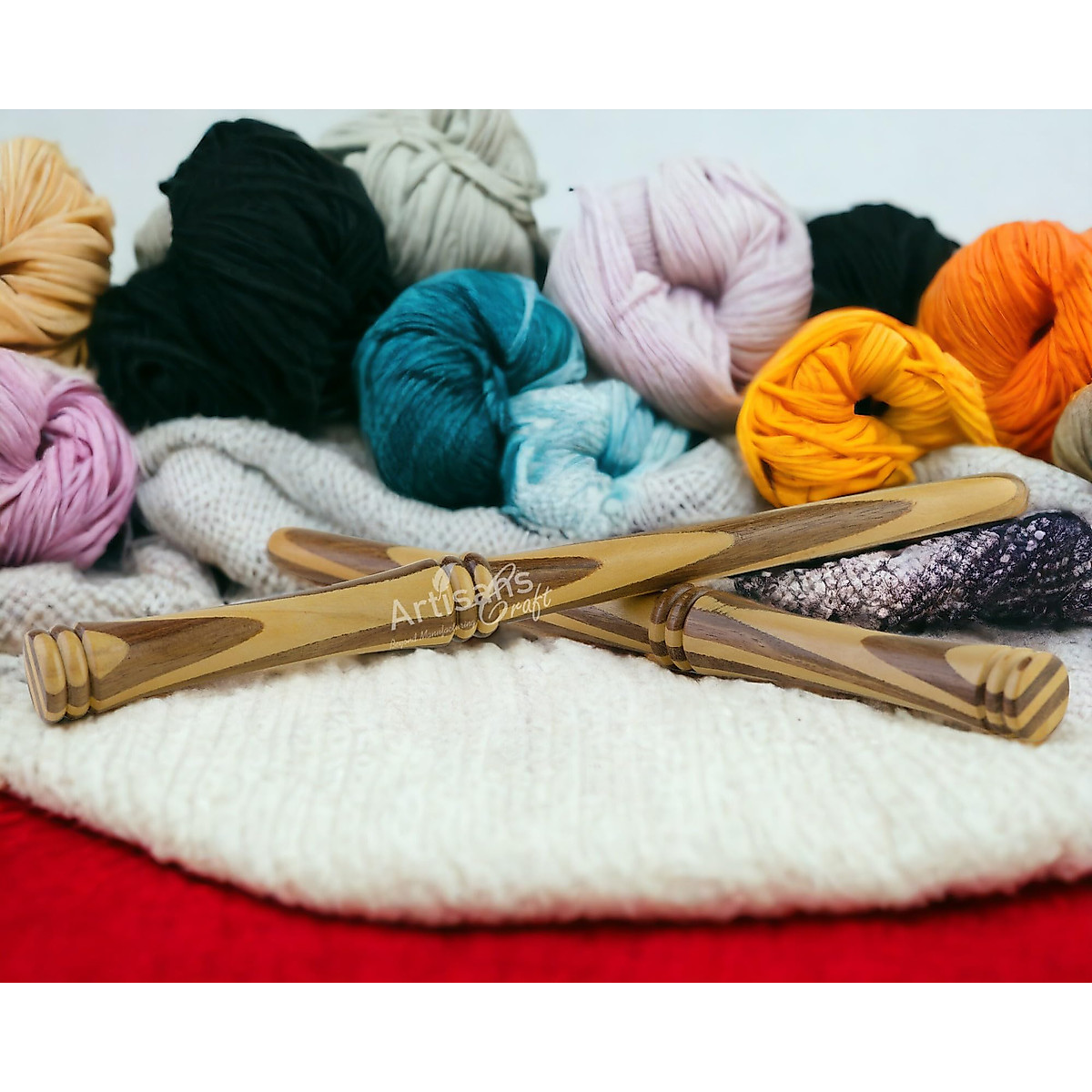 Nostepinne Center Pull Wooden Yarn Organizer for Knitting & Crocheting – Ergonomic Comfortable Handle for Yarn Storage & Weaving – Crochet Crafts Accessories (Multiwood)