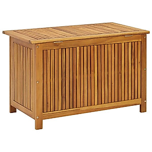 Gecheer Patio Storage Box 35.4"x19.7"x22.8" Solid Acacia Wood, Patio Bench Storage Chest, Foot Rest Stool, Outdoor Bench Seat Storage Bench Deck Box for Patio Porch Decor Outdoor Dining Furniture