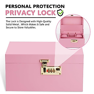 OZCHIN Large Bamboo Box with Combination Lock Decorative box for Home Great Gift Choice Storage Lockbox with Storage Jar, Tray, Resealable Bags and More