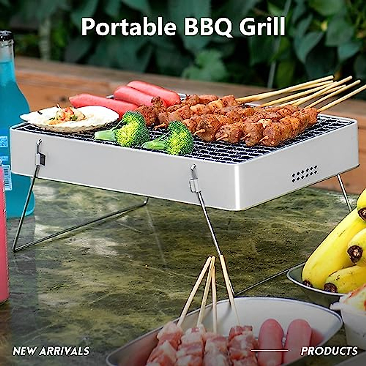 YOXIER Portable Barbecue Grill,Stainless Steel Grill,Camping Charcoal Grill,Stainless Steel Grill,Outdoor Stove Burner for Outdoor Barbecues,Gatherings,Picnics & Cooking Silver