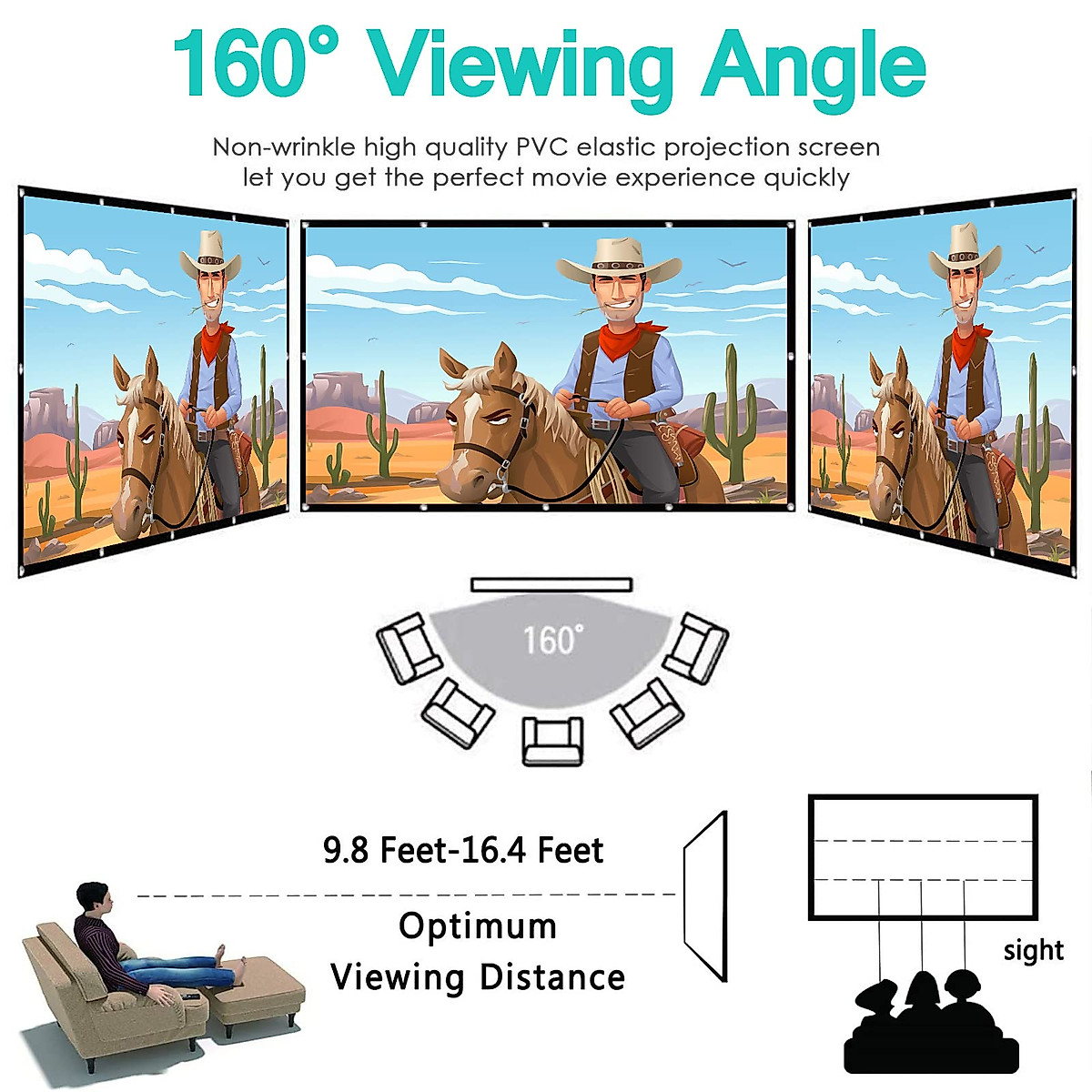 GYUEM 100 inch Projector Screen with Stand, Portable Front & Rear Projection Screen, 4K HD 16:9 Screen Outdoors and Indoors, Setup in Minutes, Home Theater, Presentation