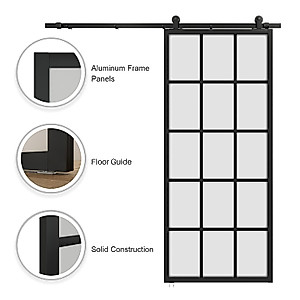 BARNSMITH 36in x84in Frosted Glass Barn Door Sliding Aluminum Panel Heavy Duty DIY Tempered Frosted Glass Barn Door Slab Assemble Required (Sliding Hardware not Included) KDA05