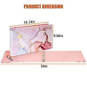 Legal-Size Binders, for 8.5 x 14 Paper, 3 Ring Binder 1 Inch, Landscape Spreadsheet Binder with Elastic Cord, Pink Marble, 2 Pack