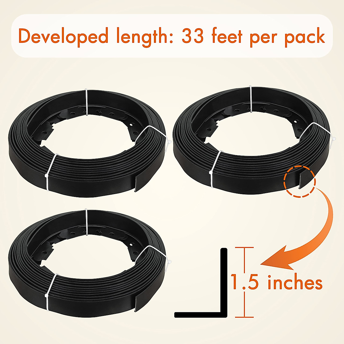 Gardzen 1.5" x100' Landscape Edging Kit, Garden Edging Coil Comes with 120 Pcs Spikes, No Dig Lawn Border Design