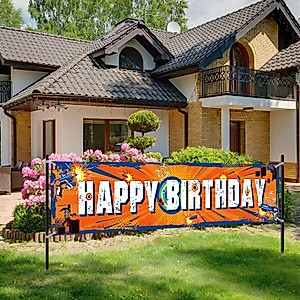 Dart Battle Party Supplies dart battle Happy Birthday Banner Horizontal Fabric Happy Birthday Yard Sign 71 x 16 Inch Blaster Battle Gun Birthday Party Decorations for Kids Boys Birthday Party