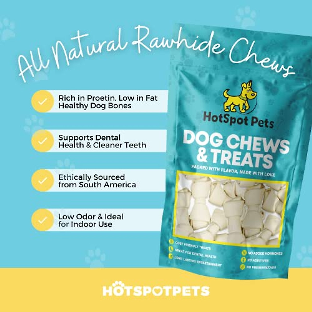 hotspot pets 5 Pack - 8-9 Inch Large Rawhide Dog Chew Bones - Made from Grass Fed Brazilian - Great for Dental & Oral Care for Aggressive Chewers Large Dogs (5 Pack)
