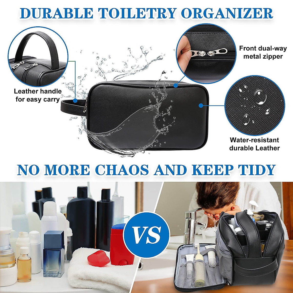 Multi Pockets Toiletry-Bag for Women Men Travel Essentials,Travel-Makeup-Bag Leather Hanging Travel Bag for Travel Size Toiletries,Travel-Accessories,Dorm Room Essentials,Cosmetic Makeup Organizer Bag