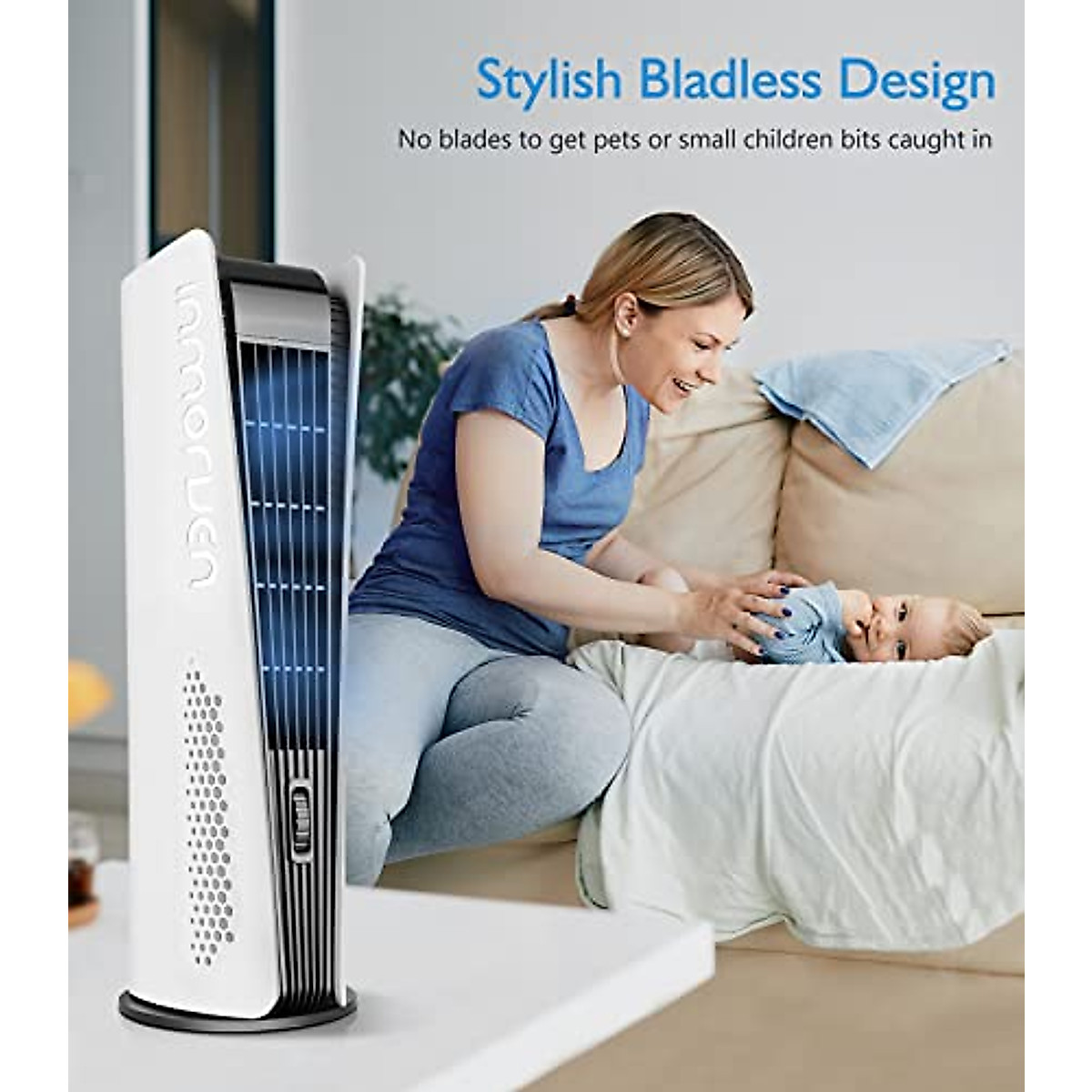 CONBOLA Desk Fan for Bedroom with Cold Air for Home, 16" Battery Operated Bladeless Rechargeable Fan, 10000mAh Small Tower Fan, Quiet Oscillating Portable Fan with 3 Speeds Timer LED Light, Office