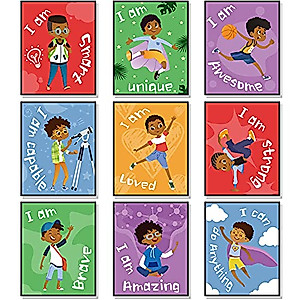 Set of 9 Boys Room Bedroom Decor Black Boy Wall Decoration Art Decor Motivational Black Boy Posters Wall Decorations Motivational Wall Decor Art for Tween Boys Room (Unframed, 8 x 10 Inch)