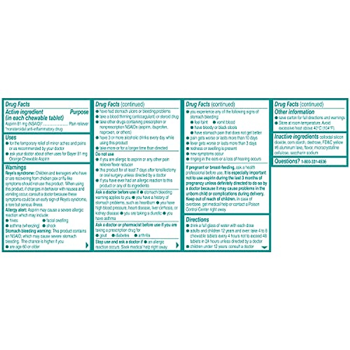 Bayer, Chewable Low Dose Aspirin 81 mg Tablets 36ct Orange, (Pack of 6)