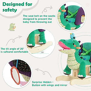 labebe Child Rocking Horse Toy, Stuffed Animal Rocker, Green Crocodile Plush Rocker Toy for Kid 6 Month -3 Years, Wooden Rocking Horse Chair/Rocker/Animal Ride on
