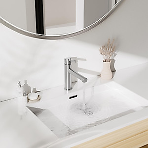 Phiestina Single Hole Single Handle Low Arc Brushed Nickel Bathroom Sink Faucet, Basin Faucet with Metal Pop-up Drain & Water Supply Line, FH01-BN