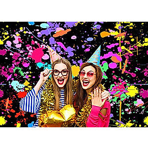 OUYIDA 8X6FT Neon Glow Birthday Party Photography Backdrop Colorful Graffiti Splatter in The Dark Happy Birthday Background Retro Let's Dance Sleppover Party Decor Photo Booth Props CEM123C