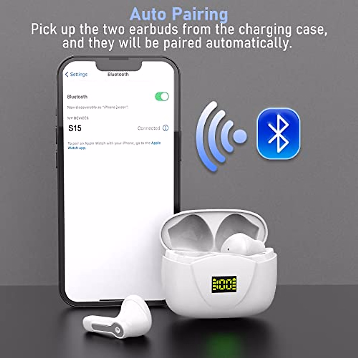 Yeaki Wireless Earbuds with Charging Case, Waterproof Earphones with Mic, Bluetooth 5.2 in-Ear Headphones for Sports, Running, Workout, Gaming