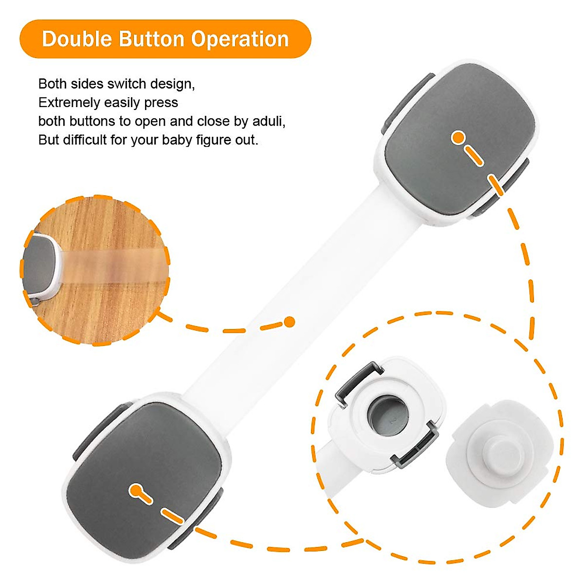 Child Safety Locks, Baby Proofing Cabinet Latches, Dual Button, Drawers, Cupboard, Extra Easy Install (2 Pack)