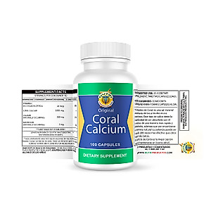 Calcio de Coral Set de 2 frascos con 100 capsulas CADA uno. Reforzado con Vitamina D y Magnesio.Combate: Cansancio, Dolor de huesos, insomnio, Calambres, Artritis. 100% Natural.