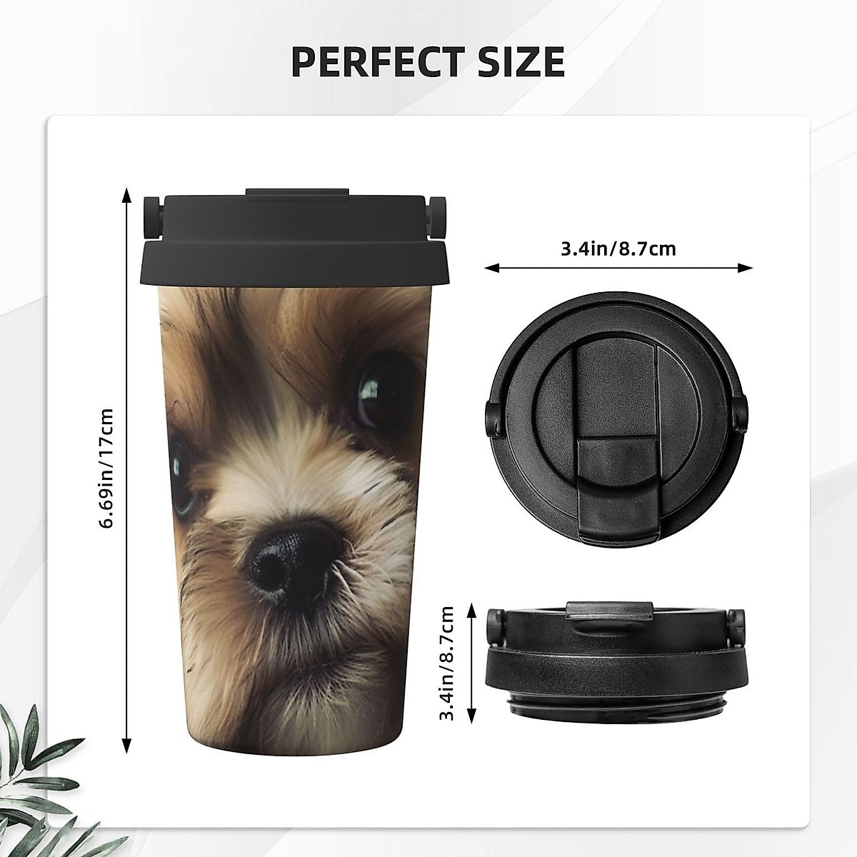 GTKSYNVE Reusable Coffee Mug with Lid and Handle, Little Dog Tumbler for Hot & Cold Drinks 16oz Stainless Steel Insulated Coffee Tumblers Double Wall Vacuum Thermal Cup