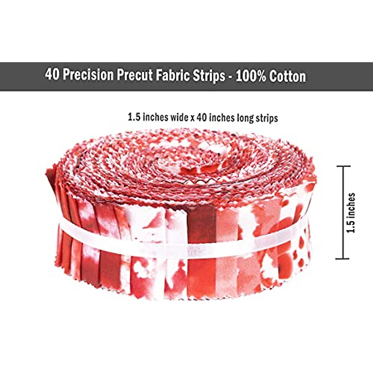 Soimoi 40Pcs Tie Dye Print Precut Fabrics Strips Roll Up 1.5x42inches Cotton Jelly Rolls for Quilting - Red