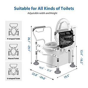 LEACHOI Toilet Safety Rails for Elderly, Toilet Rails for Elderly Free Standing, Heavy Duty Toilet Safety Frame with Arms, Handicap Toilet Seat, Height & Width Adjustable - 350lbs