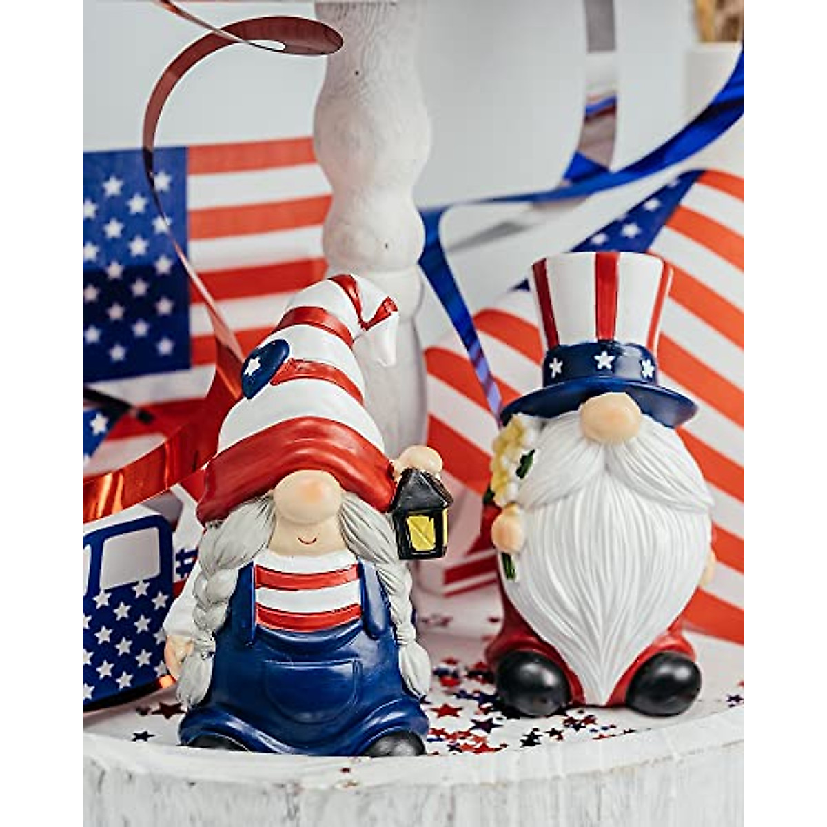 DN DECONATION 4th of July Gnomes Decor Patriotic Gnome Decorations 2 Pcs Red White and Blue Figurines American Stars Stuff Stripes Gnome Gifts for Fourth of July Independence Day