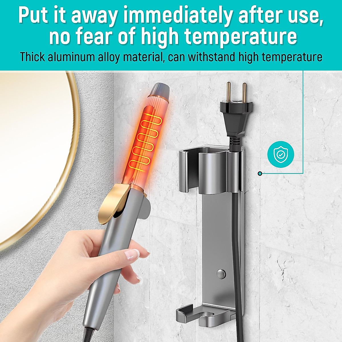 AMLESO Curling Iron Holder Hair Styling Accessories Organizer Punch Free Wall Mount Hair Straightener Organizer for Curling Wands Flat Irons Combs