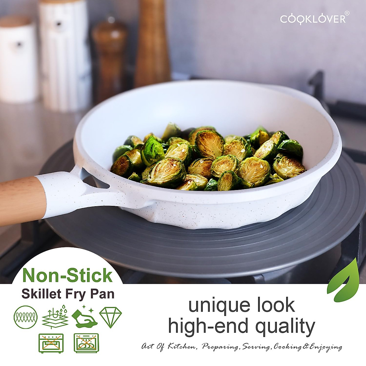 COOKLOVER Nonstick Frying Pan 100% PFOA Free Cookware Induction Skillet Stir Fry Pan (White, 7.9 inch)