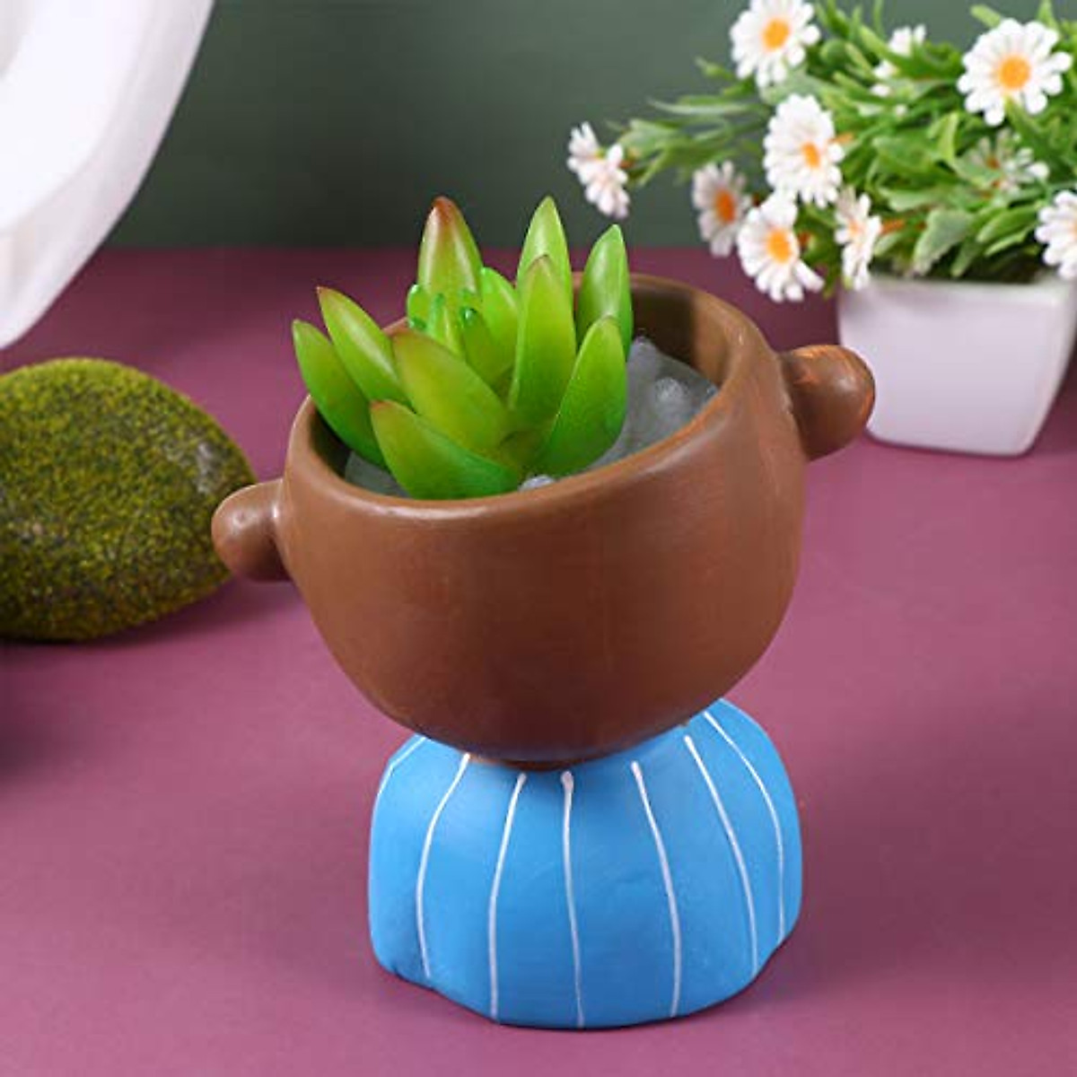 YARDWE Cactus Planter Succulent Pot 1PC Lovely Cartoon Animal Face Planter Pot Ceramic Monkey Pattern Flowerpot Bonsai Flower Container Desk Mini Ornament for Balcony Cartoon Flower Pot