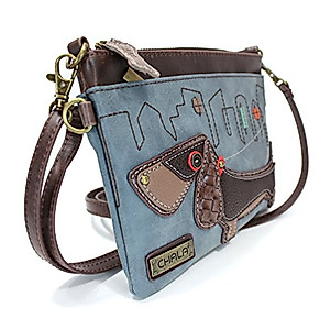 Chala Mini Crossbody Handbag, Pu Leather, Small Shoulder Purse Adjustable Strap (Wiener Dog-Indigo)
