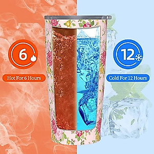 Yaxongx 20oz Tumbler Rose Flower Double Wall Vacuum Insulated Coffee Mug with Lid and Metal Straw Brush Reusable Stainless Steel Water Bottle Travel Cup Gifts for Car Ice Drinks Hot Beverage