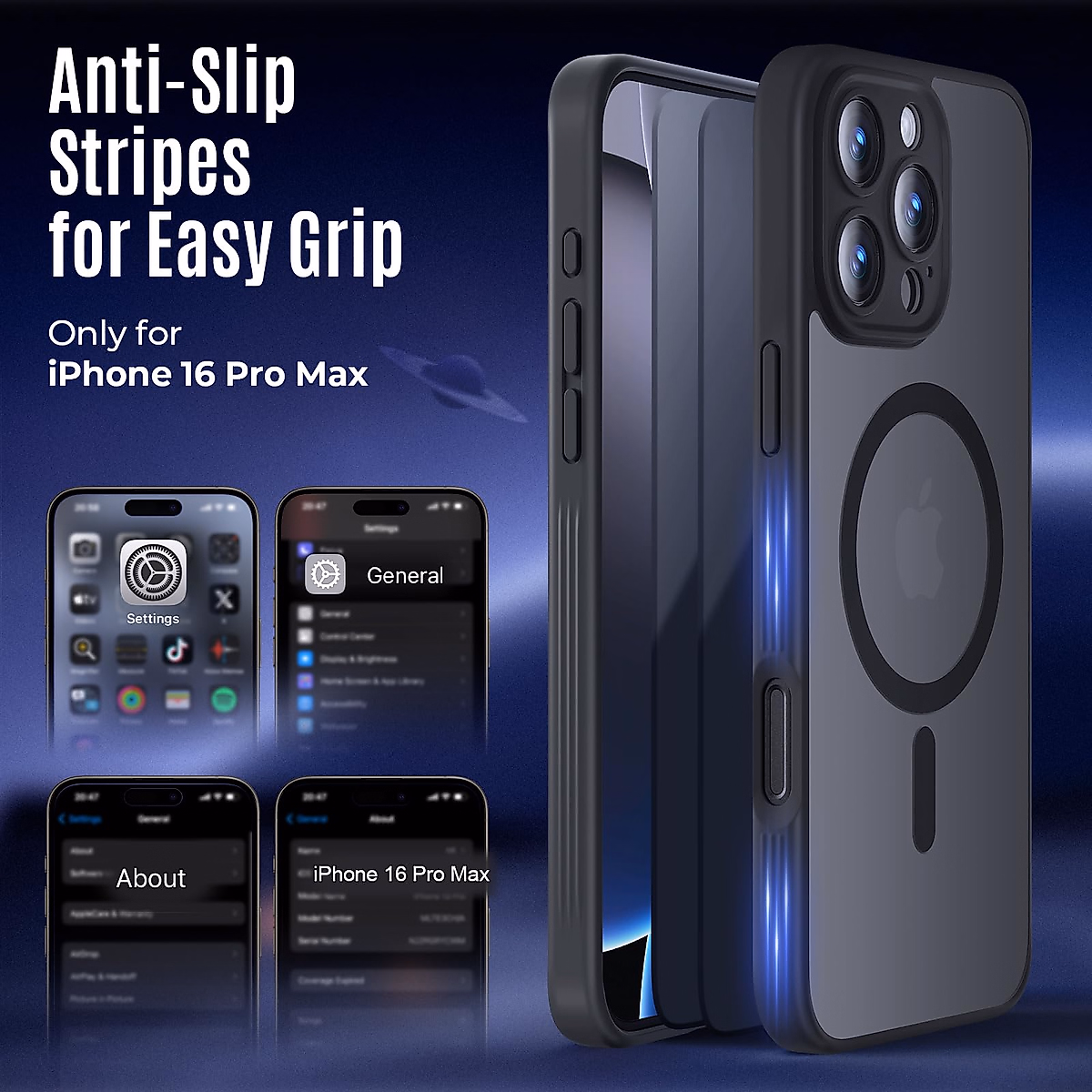 Symcele Designed for iPhone 16 Pro Max Case, Compatible with MagSafe, with Privacy Screen Protectors X2, [Camera Protection] [15FT Military Drop Protection] Shockproof Phone Case, 2024, Black