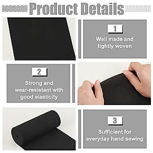 BENECREAT 3.3 Yard/3m 6 Inch Wide Flat Elastic Band Black Heavy Stretch Knit for Garment Sewing Project